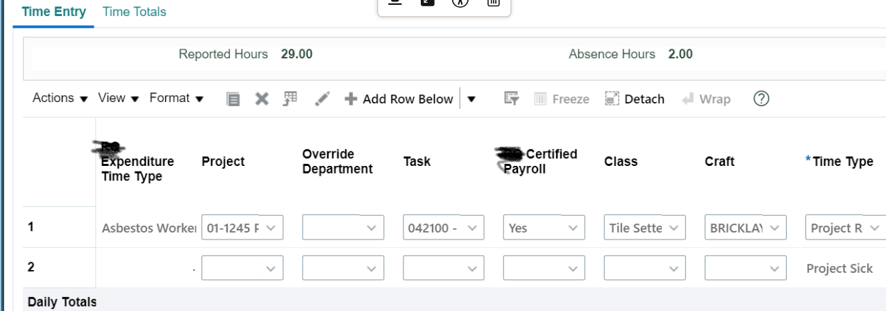 The Columns In The Timecard For Time And Labor Manager Is Getting