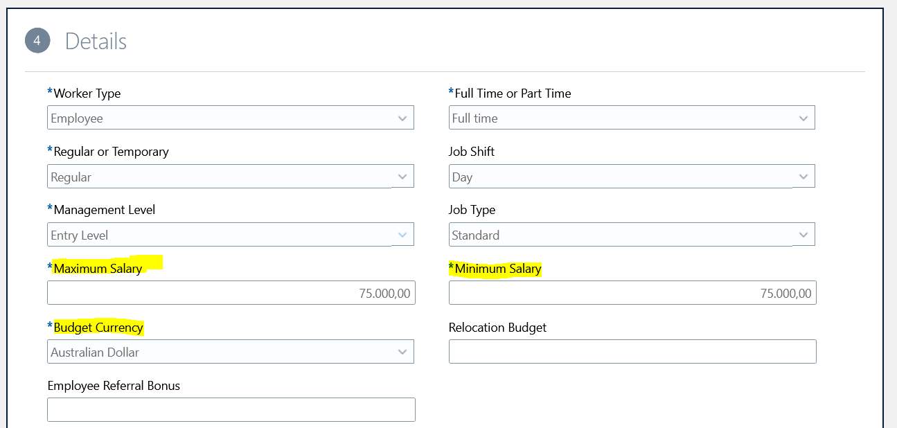 Redwood Job Requisition Budget Fields — Cloud Customer Connect