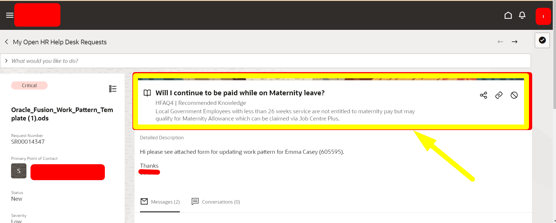 Knowledge Article Recommendations in HR Help Desk — Cloud Customer Connect