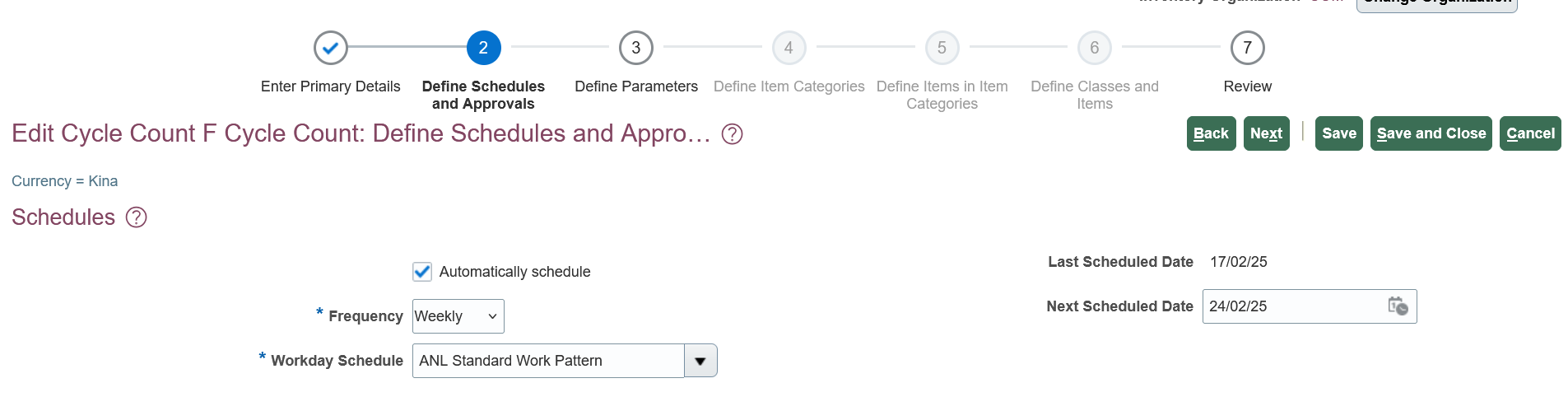 How can I set cycle count schedule every two weeks — Cloud Customer Connect