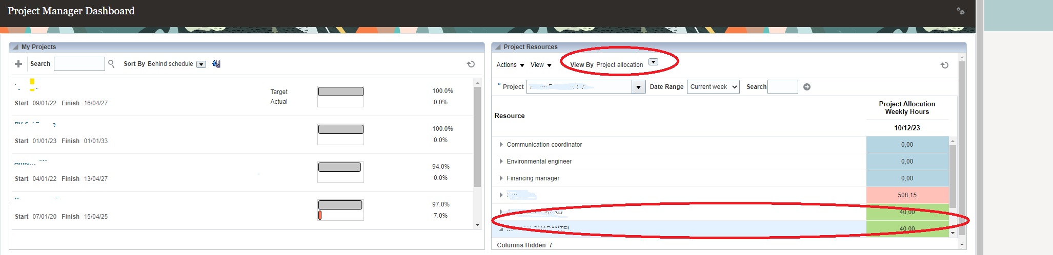 I am having an issue with project resources dashboard under Project ...