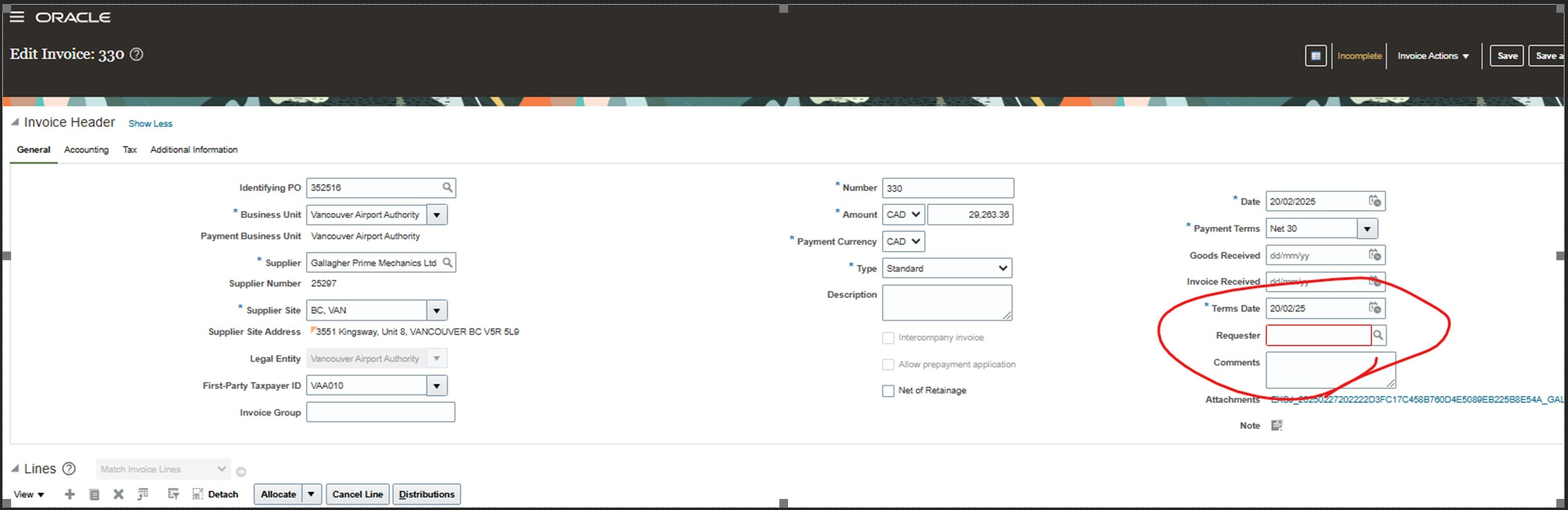 Requester field in the Invoice Header level is not generated from IDR ...
