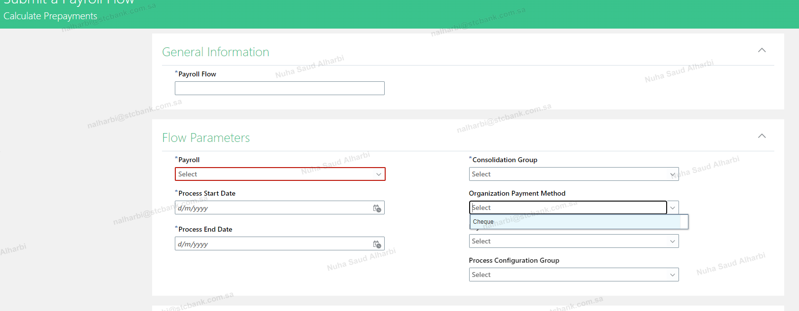 How can we select the organization payment method in the Calculate ...