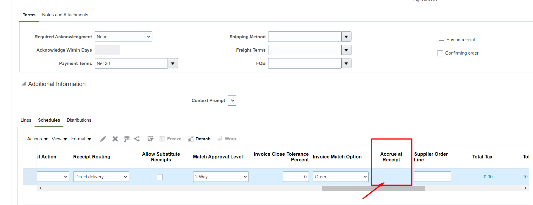 how to enable accrue at receipt while creating the line in PO — Cloud ...