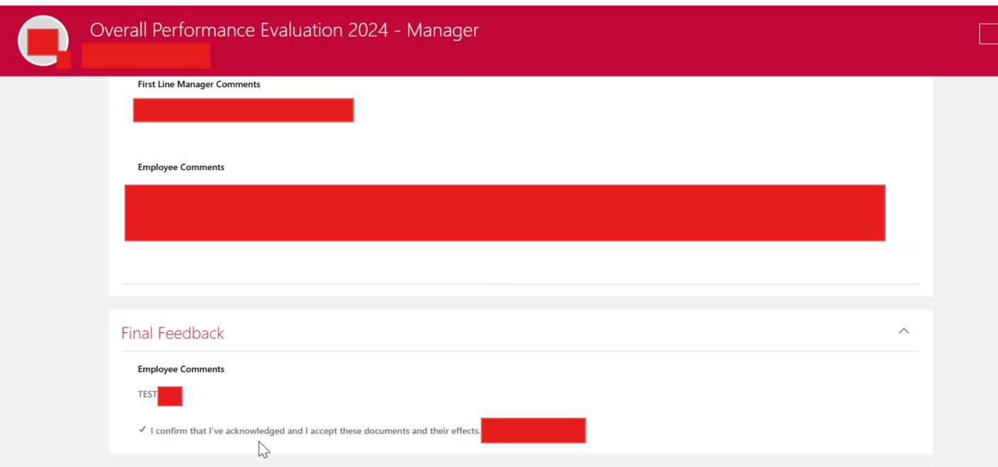 Query for Acknowledgement / Approve section for Overall Performance ...