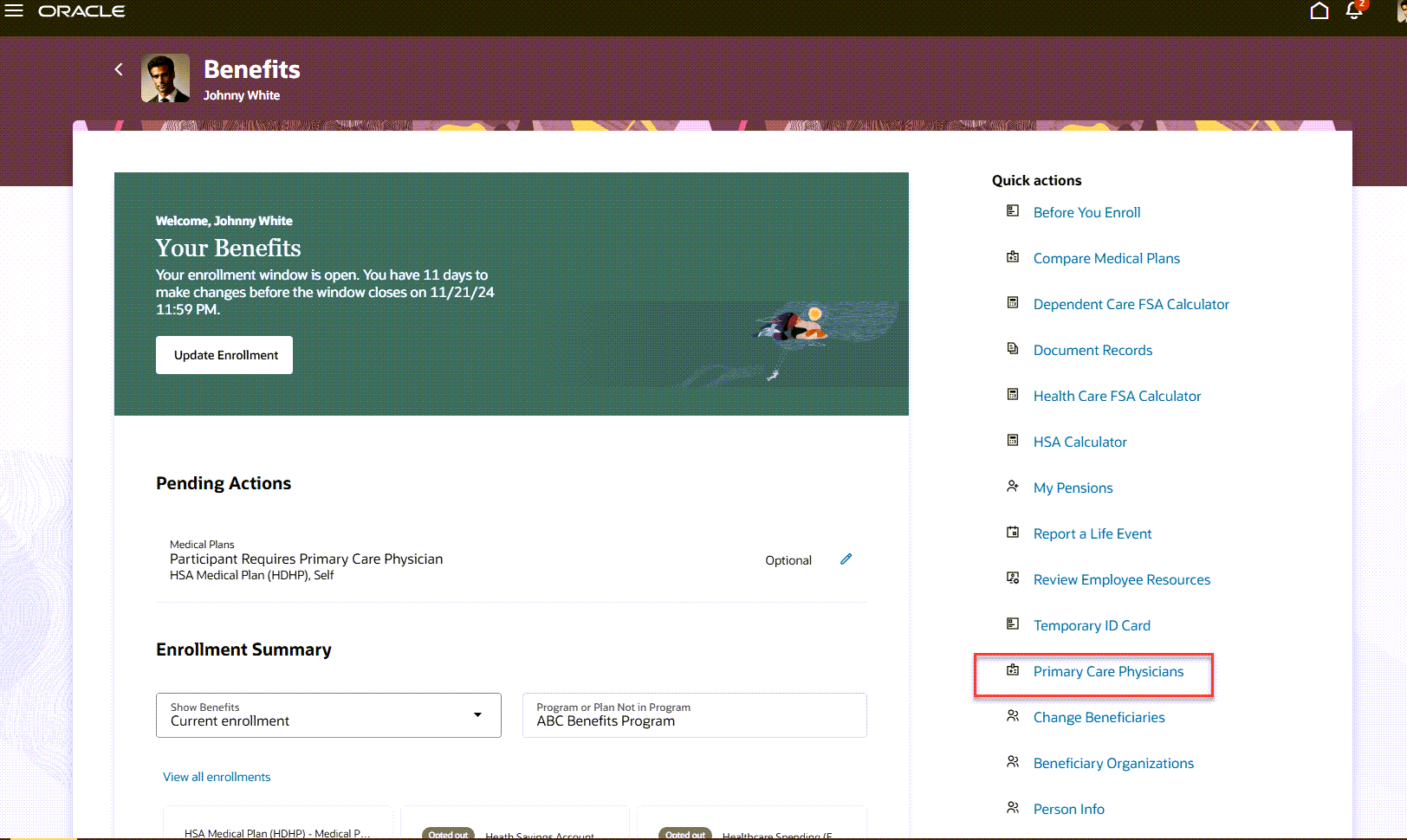 Redwood- Cloud Benefits hide PCP (Primary Care Physician) Quick Action — Cloud Customer Connect