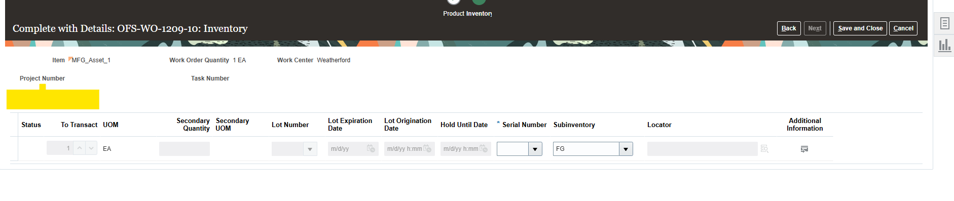 Generate serial number tab is missing while completing the work order ...