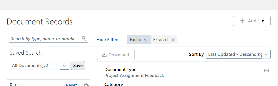 Remove "Add" button in document records section — Cloud Customer Connect