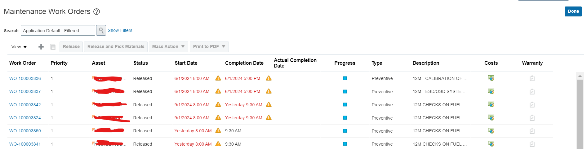 Red Flag Indicator To Display Failed Preventive Maintenance Inspection Results — Cloud Customer
