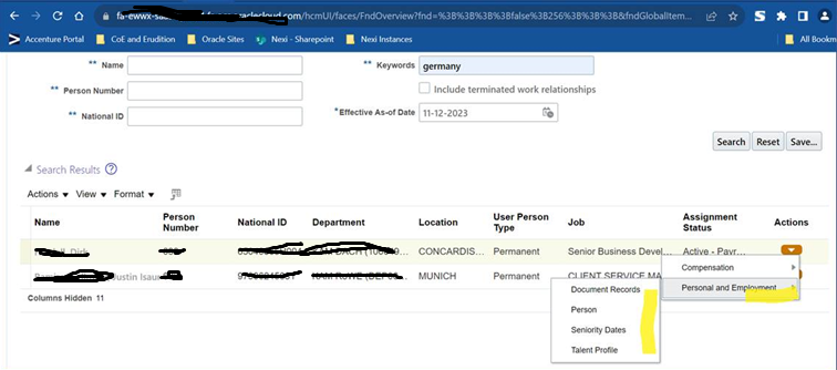 There is no link on the Employee Name in search result in Person ...