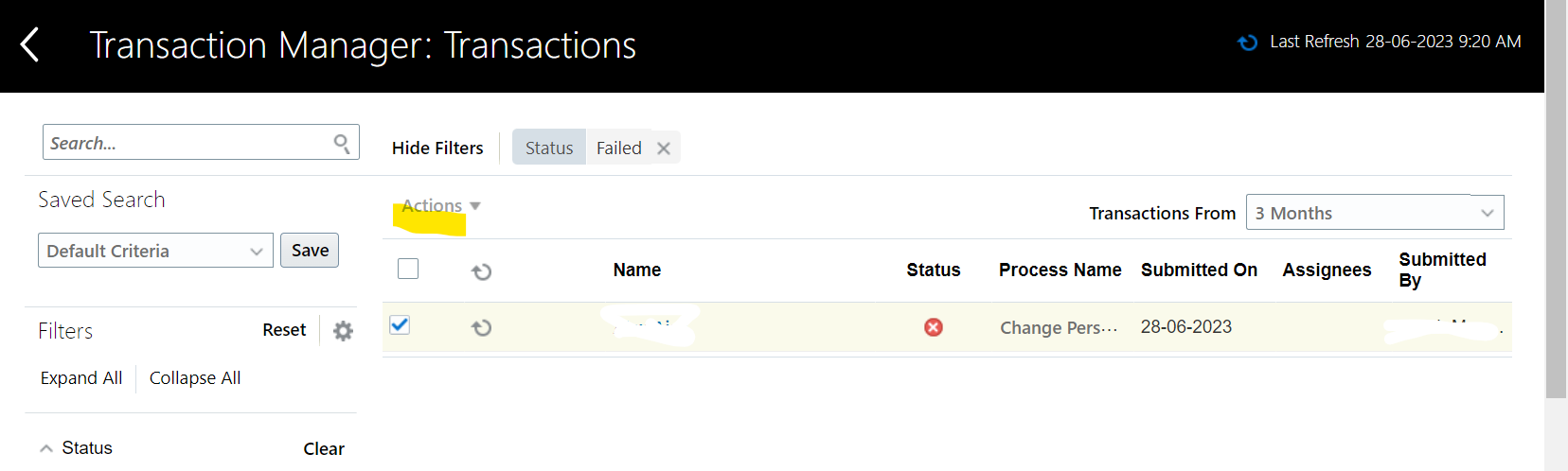 Actions for Failed Transactions in Transaction Console is Greyed out ...