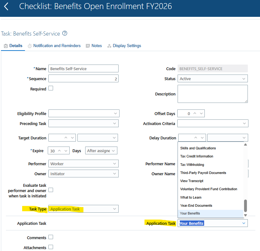 Redwood - Created checklist for Journey & need to add Task to go to RW Benefit Self-Service ...