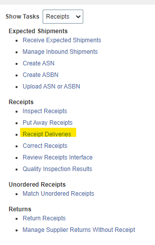 Receipt Deliveries task appear after 24B upgrade — Cloud Customer Connect