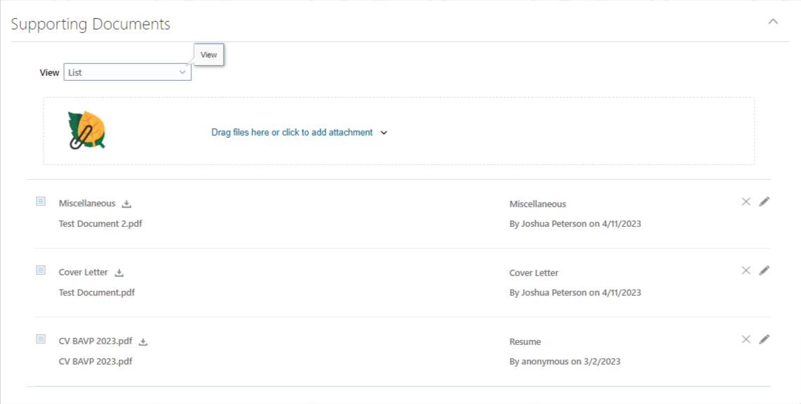 Candidate Attachments-Supporting Documents-Default first displayed ...