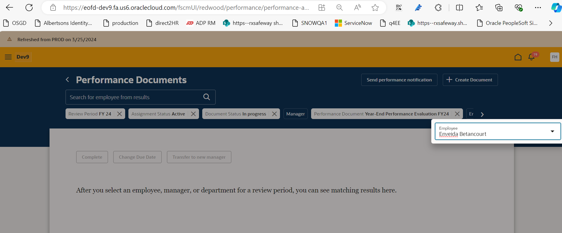 In Redwood Ui Unable To Search Employee Performance Document As An Admin — Cloud Customer Connect