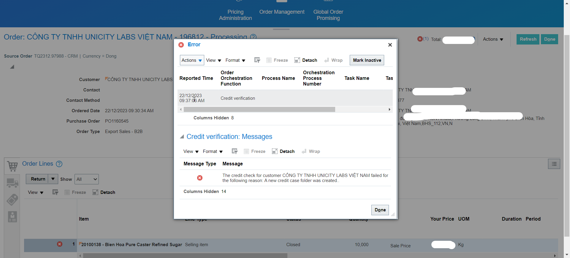 The credit limit error message doesn't stop even after the sales order ...