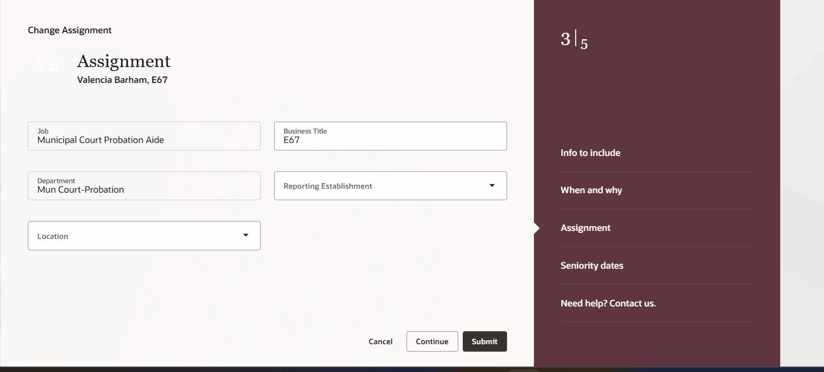 Some assignment fields are not showing in assignment page of Change Assignment action in Redwood ...
