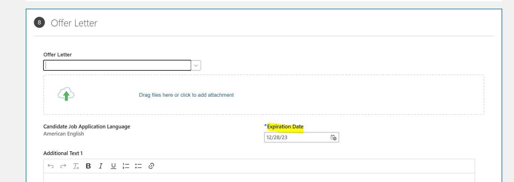 In Offer letters Expiration date which is mandatory is not working as ...