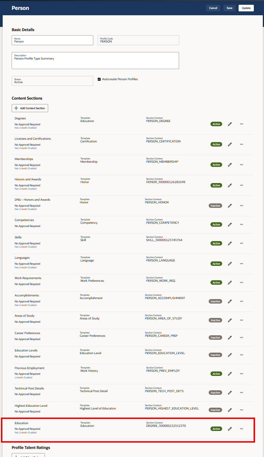 Sequence Of Section In Person Talent Profile Redwood — Cloud Customer Connect