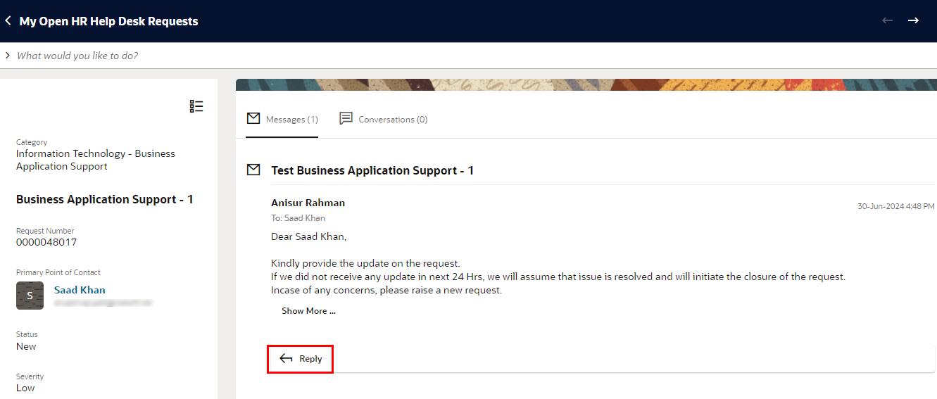 How to view the old communication in the latest email received by HR ...