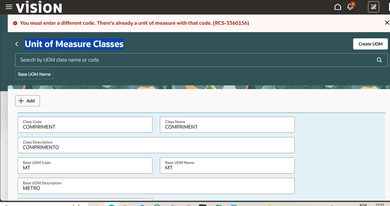 Error RCS-3360156 when saving UOM Class on Redwood “Manage Unit of ...