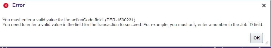 getting this error: You must enter a valid value for the actionCode ...