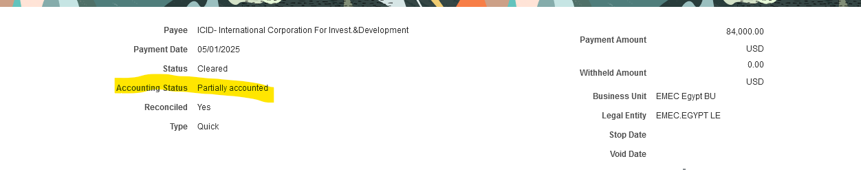 Why is the status of payment in Payable is Partially accounted after ...