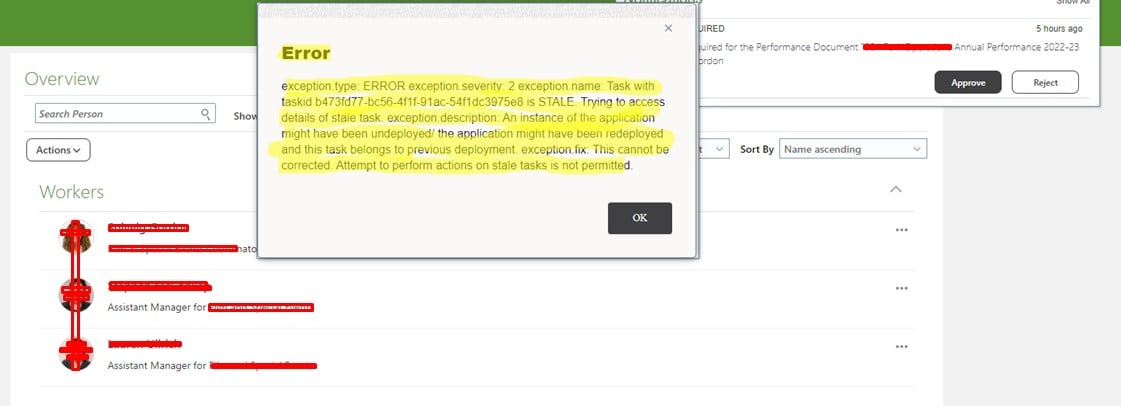 When Approver Tried To Approve The Performance Document Experiencing The Stale Error — Cloud