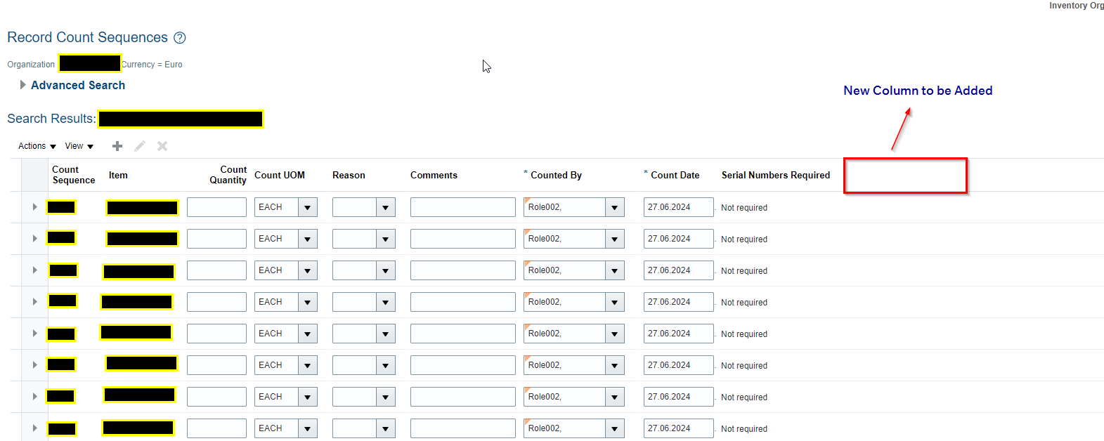 Is it Possible to Add a New Column in Inventory Management --> Counts --> Record Count Sequences ...