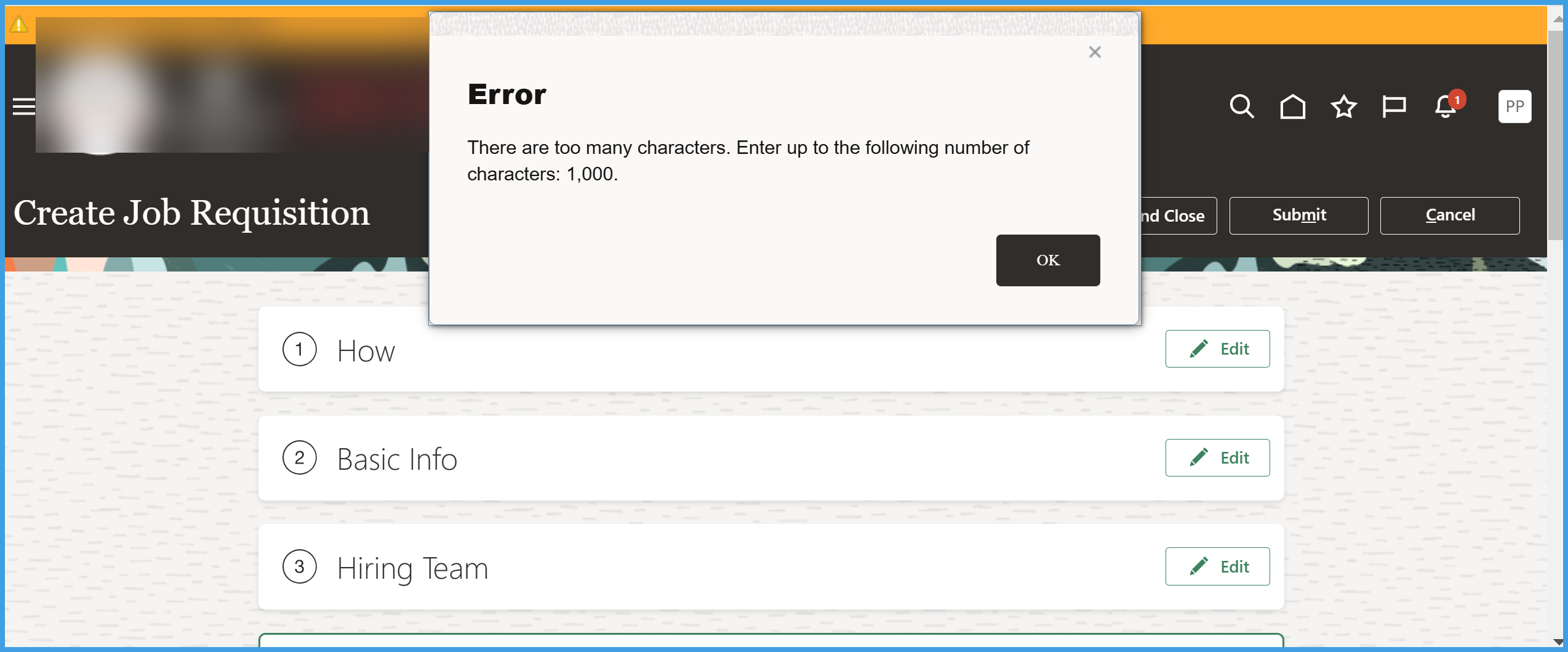 Hr Specialists Receive Error When Creating A Job Requisition There Are Too Many Characters