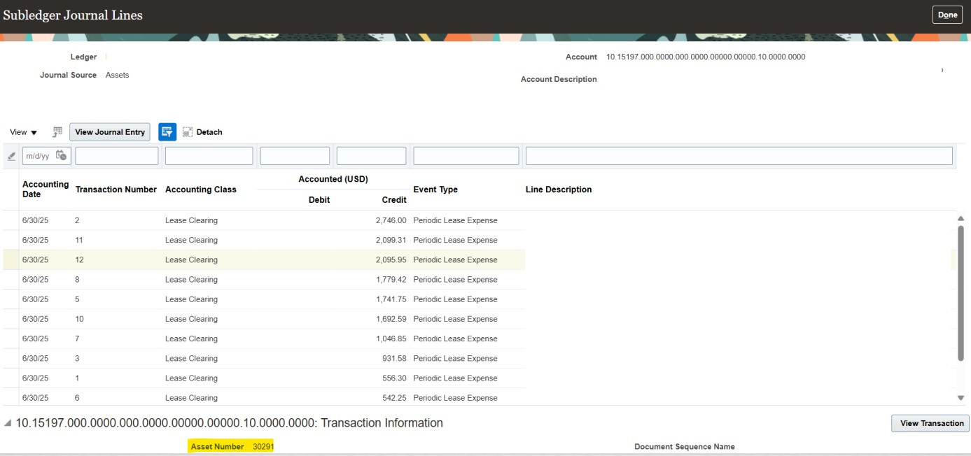 query to get asset number under transaction information at subledger ...