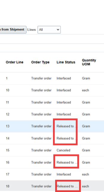 REQ’s some line items are showing the line status as "Released to ...