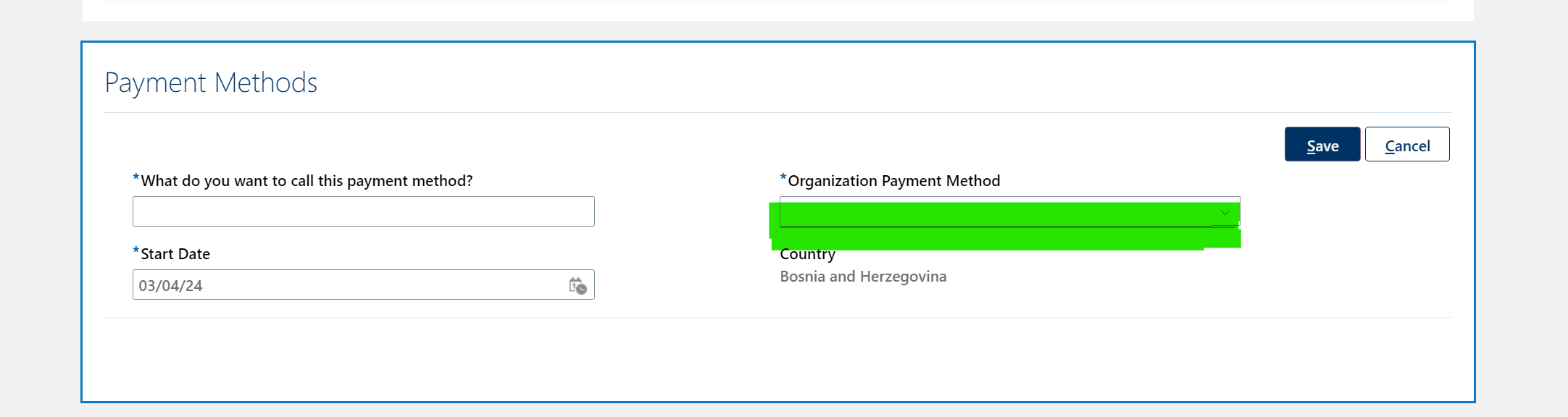 Why isn't Organization Payment Method displaying in Payment Method Drop ...