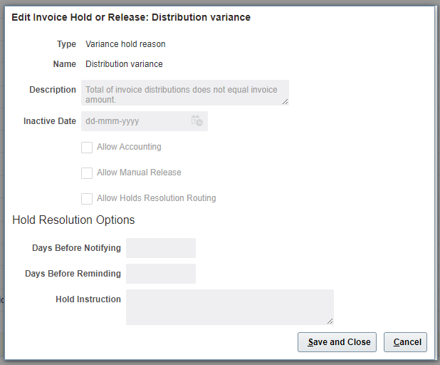 Not able to edit invoice Hold and Releases in Setup and Maintenance ...