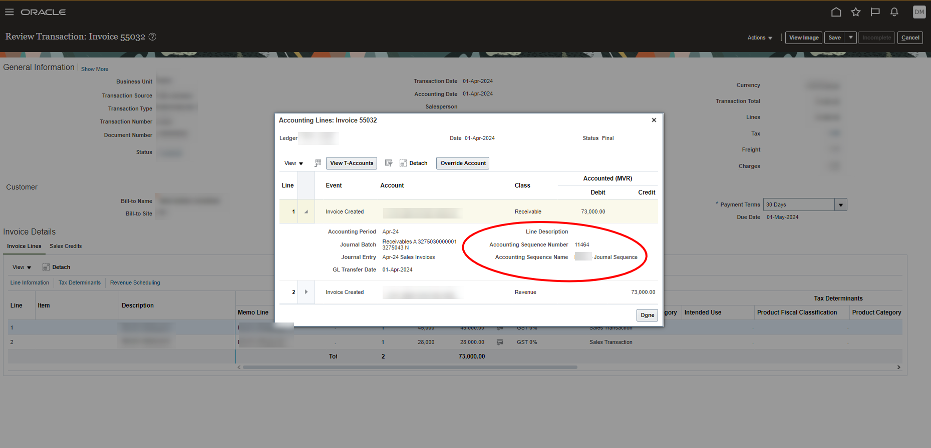 To get accounting Details in Oracle Fusion — Cloud Customer Connect