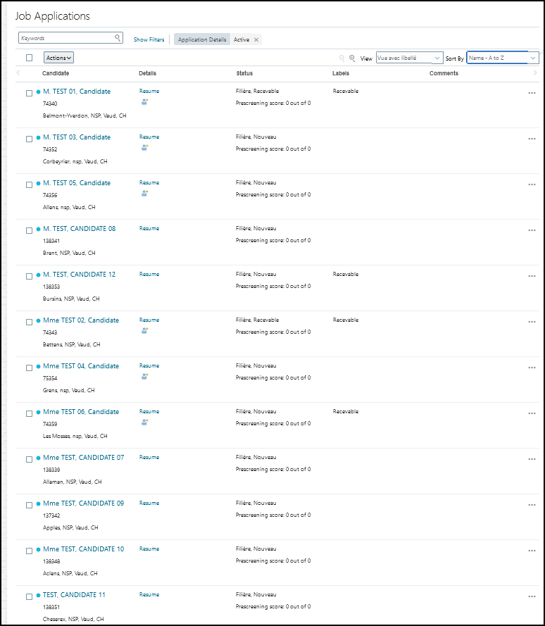 "Sort by name" in Job Applications list - Title is taken into ...