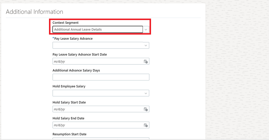 Employee while applying leave in the Additional Information section the Context Segment ...