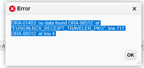 Print Receipt Traveler Report erroring out — Cloud Customer Connect