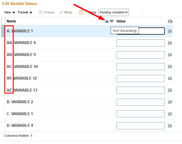 Sort ascending and descending of variables does not work as expected — Cloud Customer Connect