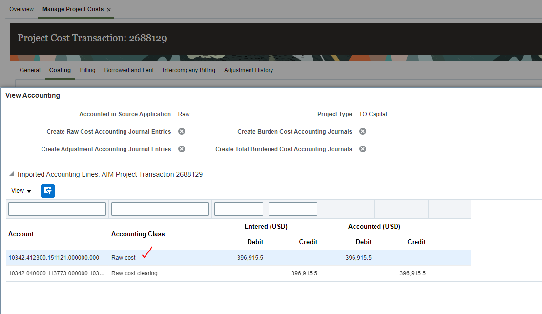 How to identify a project cost accounting string specific to the cost ...