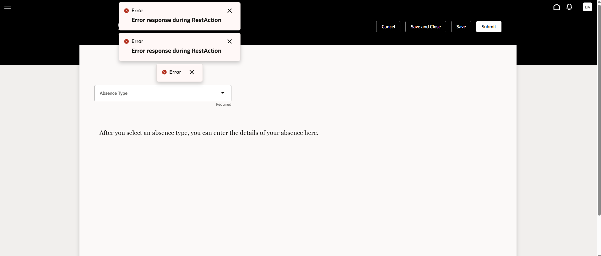 I get REST Action errors when i try to add absences as an Admin from ...