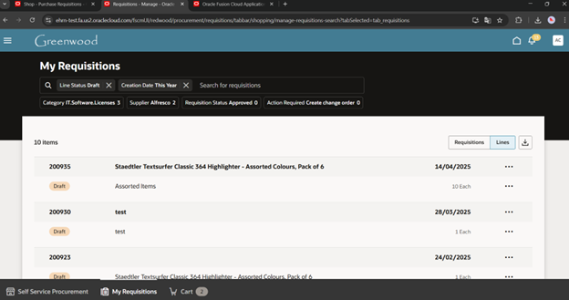 Missing Column Headers In Lines View Of My Requisitions Redwood Ui Is It On The Roadmap