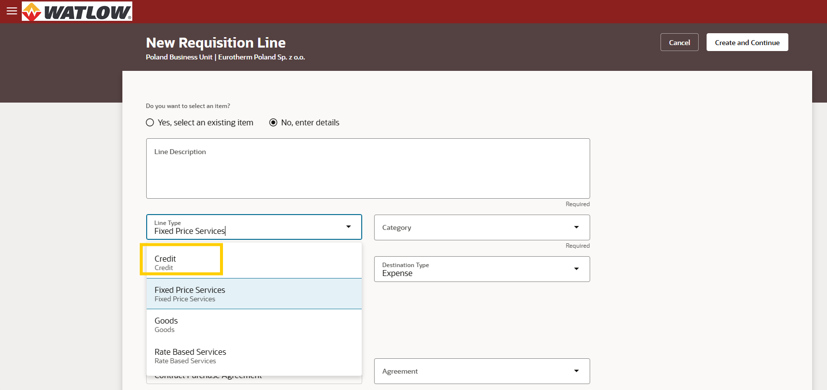 How to Remove Credit from the LOV of new requisition creation with no item — Cloud Customer Connect