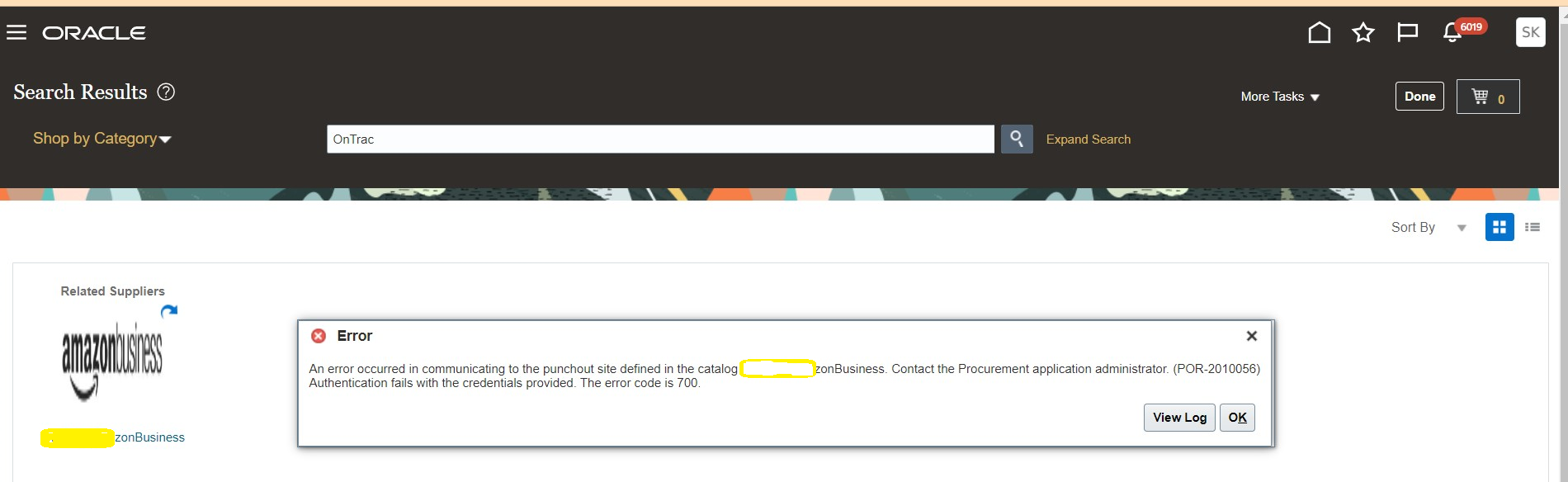 OBN Punchout (POR-2010056) Authentication fails with the credentials provided. The error code is ...
