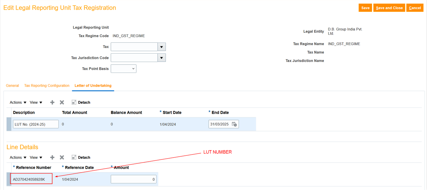 How to setup Letter of Undertaking (INDIA localization) as simply descriptive info for BIP ...