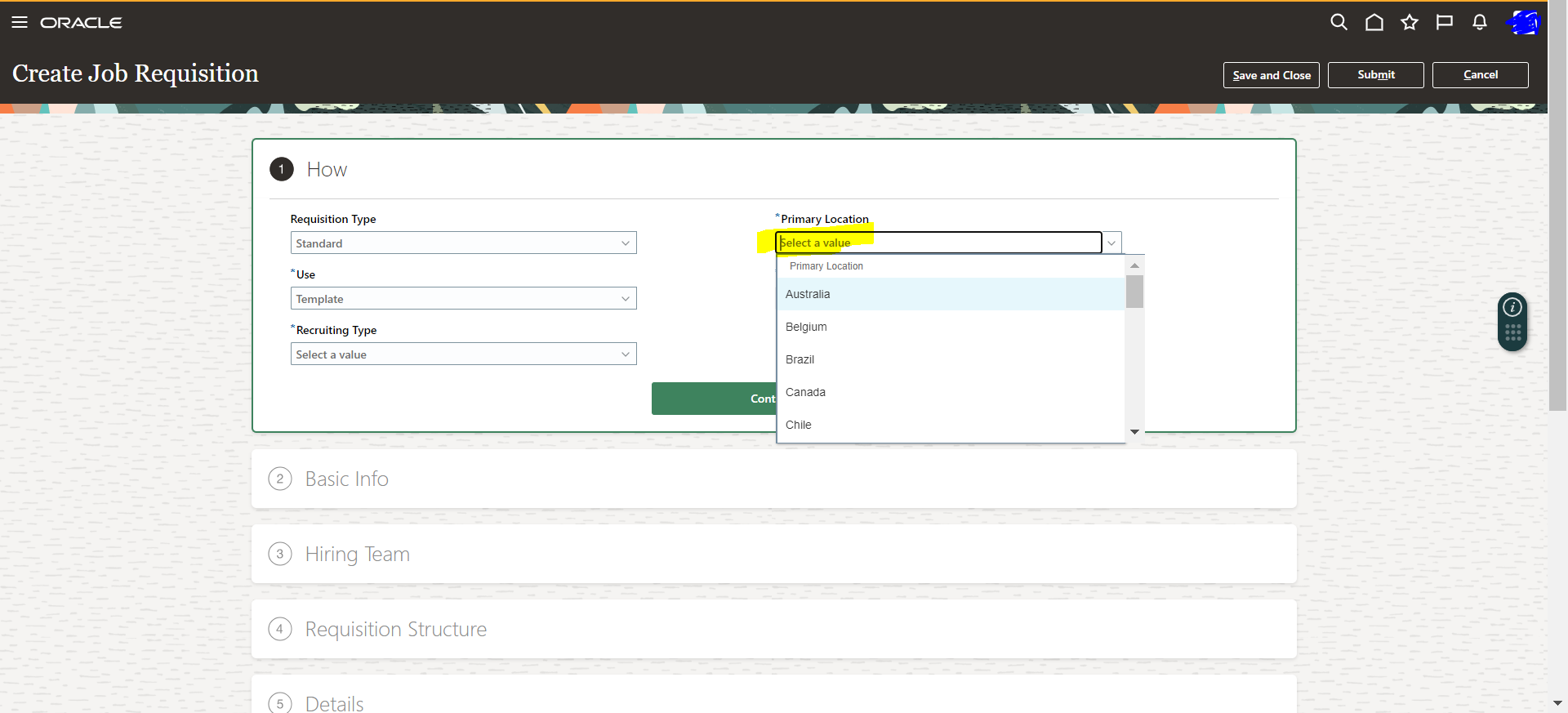 We Want To Add New Primary Location Under Create Job Requisition Which Is Not Available In The