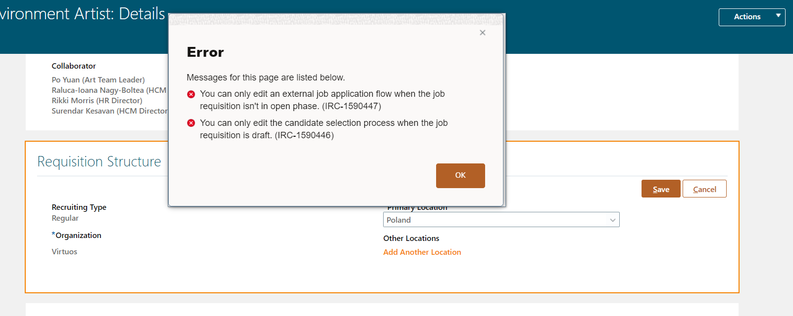 Feasibility To Edit Location In Requisition Structure Once Candidate Tagged To It — Cloud