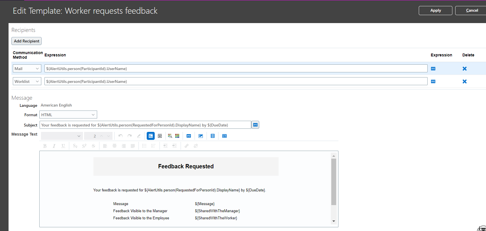 Alert Composer: Preferred Name in HRA Feedback notifications — Cloud Customer Connect