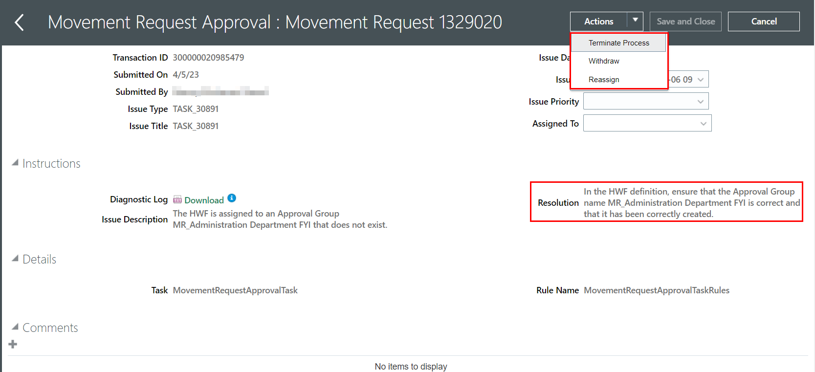 How Can We Recover Movement Request From Transaction Console Which Is In Pending Approval
