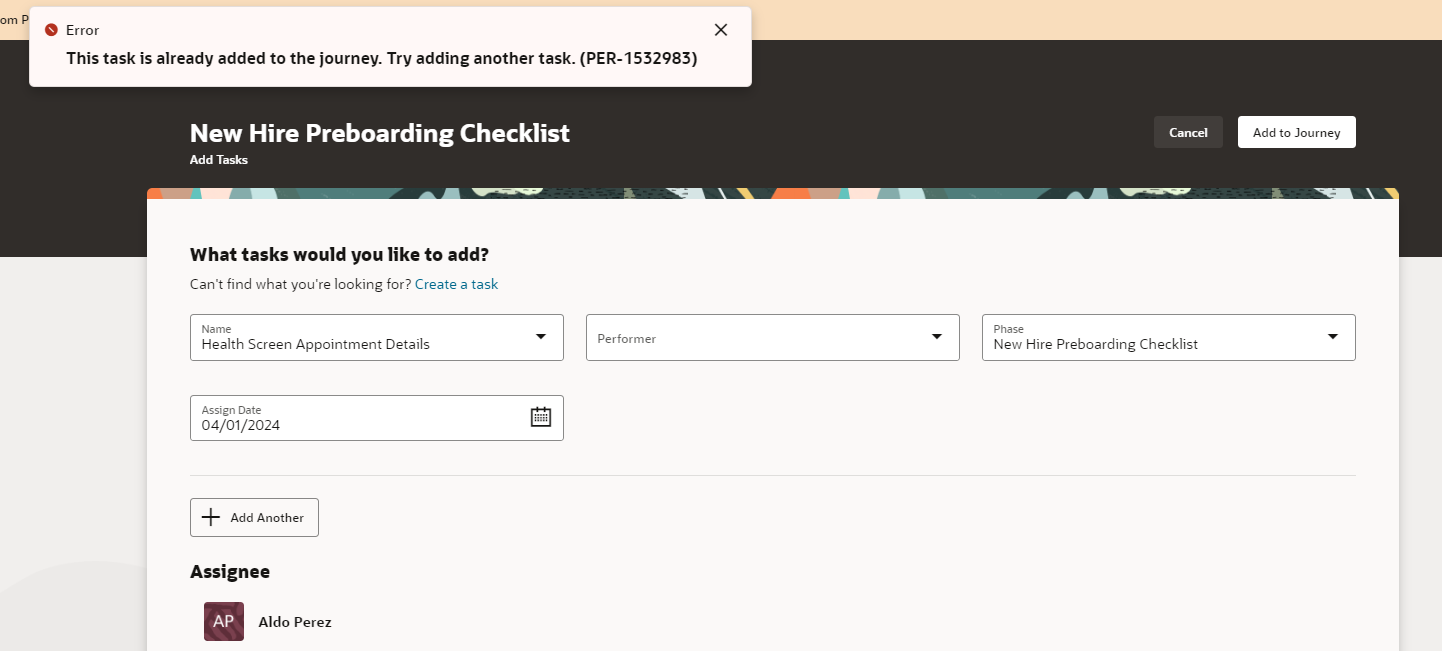 Allocate checklist HDL load is successful, but the Journeys UI is not displaying for initiators ...